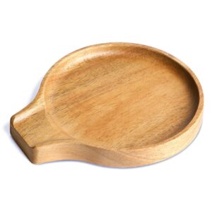 lbemey acacia wood spoon rest for stove top- smooth round wooden spoon holder for kitchen counter with non slip silicone feet, perfect holder for spoons,spatulas and tongs (brown)