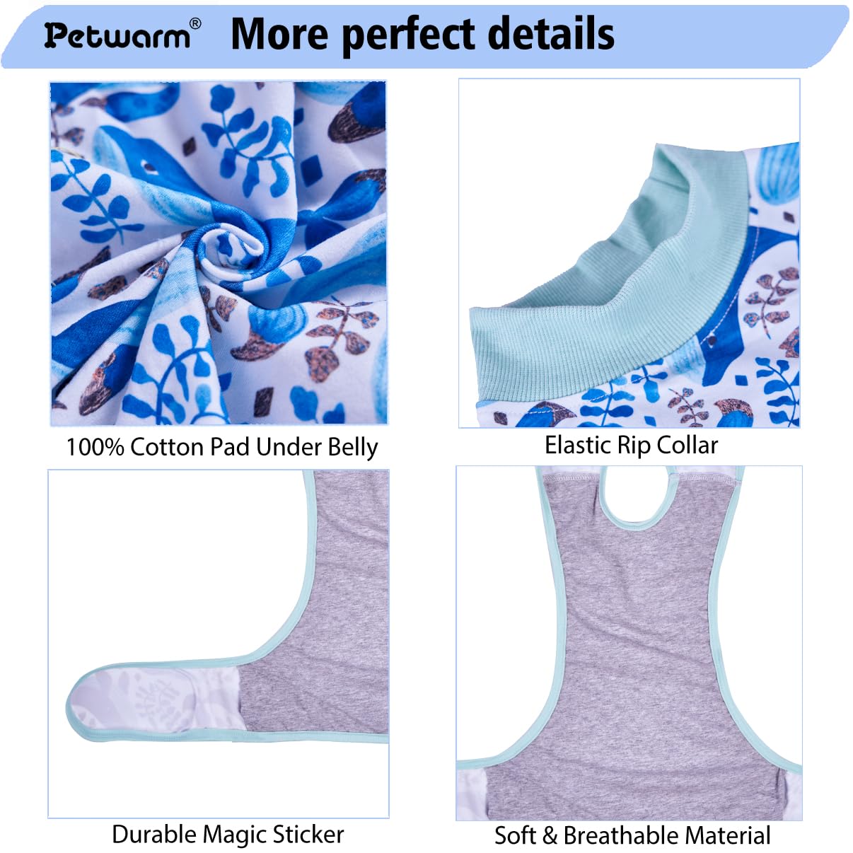 PetWarm Dog Recovery Suit After Surgery,Dog Surgery Suit,Cone of Shame Alternatives,Anti-Licking Pet Surgical Recovery Snugly Suit Dog Onesie for Spay Neuter,Marine Animal Patterns,White Blue,2XL