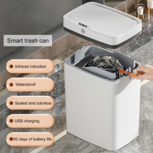 Automatic Trash Can, Smart Plastics Touchless Garbage Can, 4/4.75 Gallon Smart Trash Bin, Self Sealing Motion Sensor Bins for Kitchen, Office, Living Room, Toilet (White,15L)