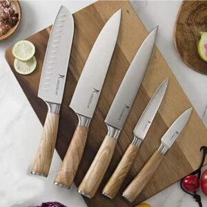 kangdelun Natura Series 6 PCS Chef Knife Set with Gift Box, Ultra Sharp Kitchen Knives with Natural Wooden Handles