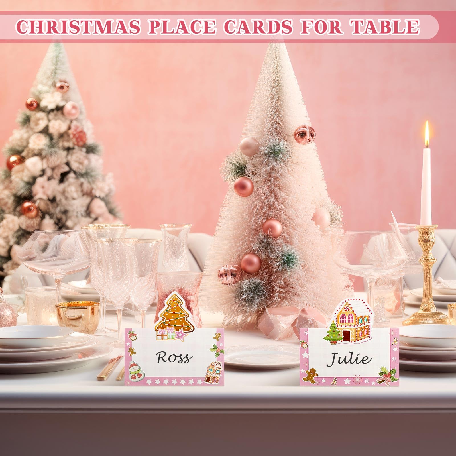 Eersida Christmas Pink Gingerbread Man Place Cards for Table Holiday Name Cards Gingerbread Man Table Name Cards Christmas Place Card Holders Colorful Birthday Place Cards for Christmas