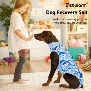 PetWarm Dog Recovery Suit After Surgery,Dog Surgery Suit,Cone of Shame Alternatives,Anti-Licking Pet Surgical Recovery Snugly Suit Dog Onesie for Spay Neuter,Marine Animal Patterns,White Blue,2XL