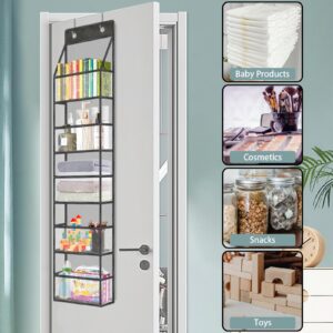 5-Shelf Over The Door Hanging Pantry Organizer, Room Organizer with Clear Plastic Pockets, Behind The Door Storage Organizer Large Capacity Organizer for Closet Bedroom Bathroom (Black)