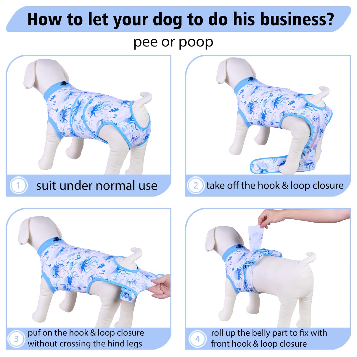 PetWarm Post Spay Dog Suit Female,Dog Surgery Suit,Cone of Shame Alternatives Bodysuit for Abdominal Wounds Skin Disease, Dog Bodysuit for Small Medium Large Dogs,Marine Animal Patterns,Blue,XS