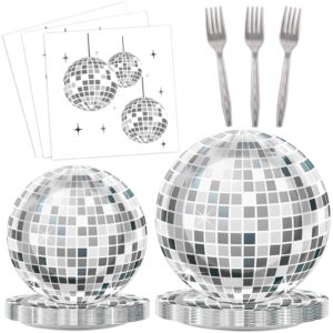 200pcs disco theme party plates and napkins 1970s birthday party decorations silver disco birthday party plates 70s disco party tableware set serves 50 guests baby shower wedding party supplies favors