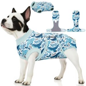 petwarm dog recovery suit after surgery,dog surgery suit,cone of shame alternatives,anti-licking pet surgical recovery snugly suit dog onesie for spay neuter,marine animal patterns,white blue,2xl