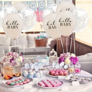 36Pcs Hello Baby Balloons White Cloud Confetti Balloons Taupe Baby Shower Balloons Party Decorations Supplies