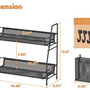 VITVITI 2-Tier Bathroom Organizer Countertop, Metal Wire Mesh Bathroom Counter Organizer Storage with Basket Hooks, Vanity Tray Shelf, Kitchen Spice Rack, Black