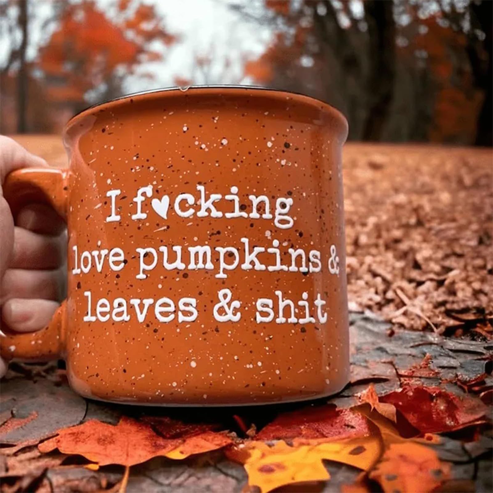 YAMSLAM Funny Coffee Mug 13.52Oz Coffee Mug Ceramic Cup I FUC-King Love Pumpkins and Leaves and Shit Fall Stoneware Campfire Mug Funny Coffee or Tea Mug Funny Gifts for Colleagues Women Men,Orange