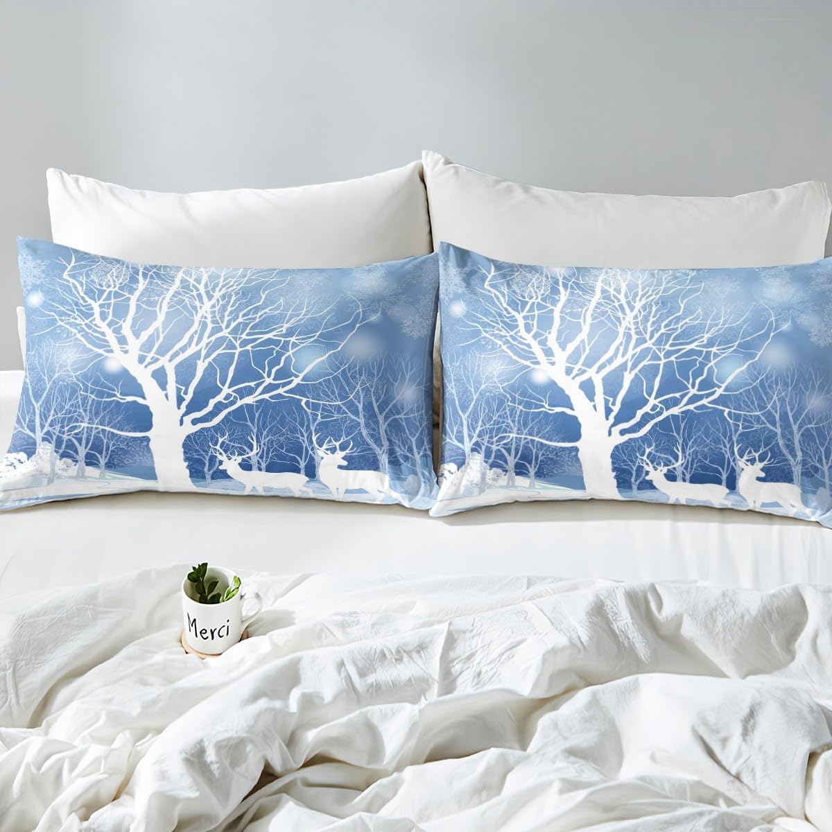 Erosebridal Winter Themed Bedding Set Christmas Decor Duvet Cover 3 Piece Christmas Elk Print Comforter Cover Happy New Year Gifts Xmas Bedspread Cover Merry Christmas Theme Bedding Queen Size