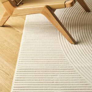 revival rugs record 8'x10’ washable area rug for living room bedroom - 100% recycled oeko-tex certified, medium pile, beige, cream