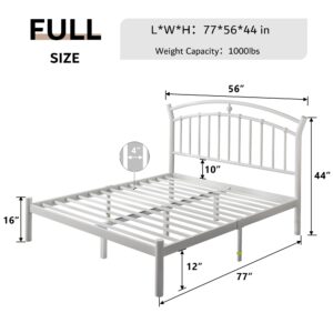 iPormis Full Size Metal Platform Bed Frame with Modern Iron-Art Headboard/Heavy Duty Steel Slats Support/Under Bed Storage/No Box Spring Needed/Easy Assembly/Noise-Free/White