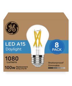 ge ultra bright led light bulbs, 100 watt equivalent, daylight, ceiling fan clear a15 bulbs (8 pack)