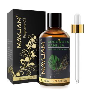 mayjam 100ml/3.38fl.oz coconut & vanilla fragrance oils with glass dropper, essential oils for diffusers for home, long lasting scented oils for diffusers soap candle making