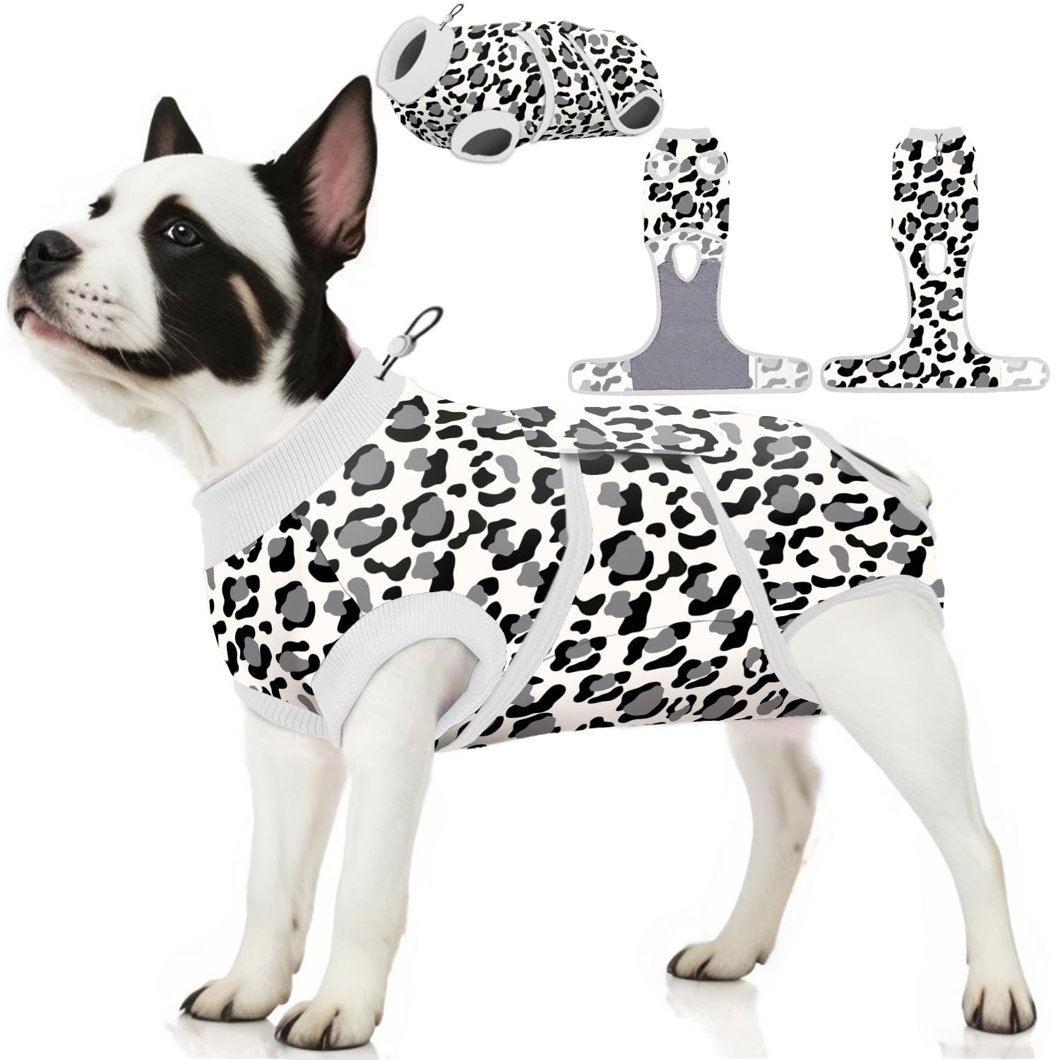 PetWarm Surgery Suit for Dogs Male - Dog Cone Alternative After Surgery - Covers Wounds, Prevents Licking - Fashionable and Protective - Lightweight and Breathable,Leopard Pattern,White,L