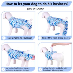 PetWarm Dog Recovery Suit After Surgery,Dog Surgery Suit,Cone of Shame Alternatives,Anti-Licking Pet Surgical Recovery Snugly Suit Dog Onesie for Spay Neuter,Marine Animal Patterns,White Blue,2XL