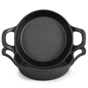 ziliny mini skillets cast iron pan 6.34 x 6.34 x 1.5 inch cast iron ramekin set black small casserole dish cast iron cookware oven safe mini skillets for kitchen indoor outdoor picnic(2 pack)