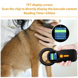 Symcode Animal Microchip Scanner with 1.44IN TFT Display, Bluetooth Wireless Pet Chip Scanner RFID Reader ISO11784/85/FDX-B/EMID 240 Records Data Storage Upload to PC