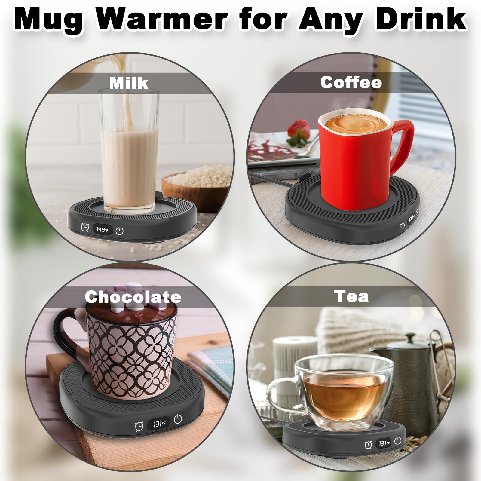 Candle Warmer, Auto Shut Off Large Candle Warmer Plate with Timer, Coffee Mug Warmer Cup Warmer for Desk, Electric Smart Beverage Warmer with 3 Temperature Settings Touch Switch for Office/Home