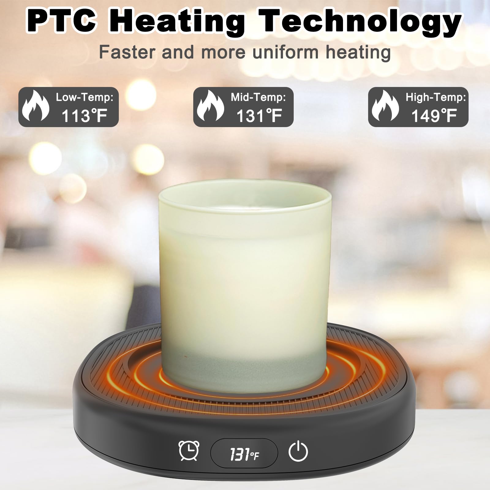 Candle Warmer, Auto Shut Off Large Candle Warmer Plate with Timer, Coffee Mug Warmer Cup Warmer for Desk, Electric Smart Beverage Warmer with 3 Temperature Settings Touch Switch for Office/Home