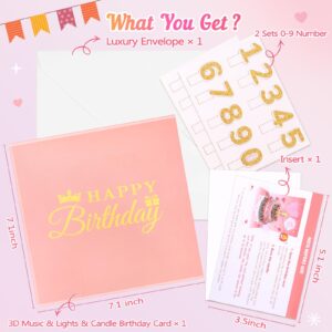 FITMITE Birthday Cards, Musical Pop up Happy Birthday Card with Light and Blowable Candle Birthday Gifts for Women Wife Sister Friends Kids, Birthday Greeting Cards With Envelopes-Rose Gold