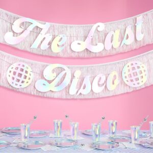 xo, fetti the last disco fringe banner - iridescent, 5 ft. | bachelorette party decoration, groovy bach, bridesmaid favor, bride to be gift, 70s bridal shower supplies, photobooth backdrop