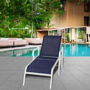 sumell chaise lounge outdoor w/adjustable back in 5 reclining levels sturdy metal frame, sunbathing chair for beach, yard, balcony, poolside, dark blue