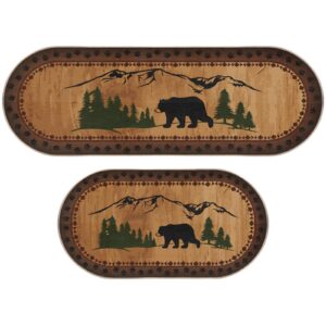 2 pcs bear non skid rug rustic lodge theme area rug with bear and cub scene cabin rug bear farmhouse rug winter kitchen cabin rug christmas bear decor for home bathroom bedroom living room