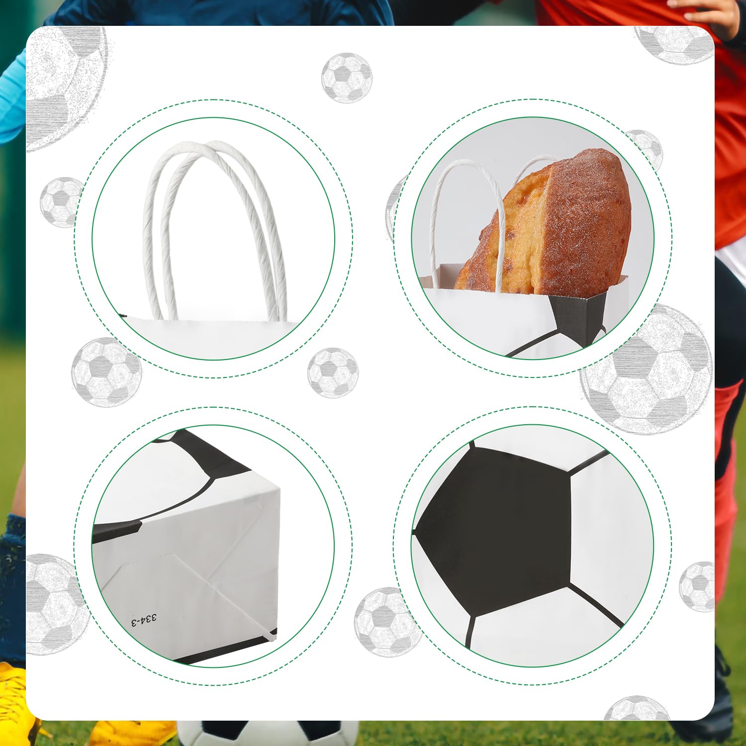 PEUTIER 16pcs Soccer Party Favor Paper Bags, Football Themed Party Gift Bags with Handles Soccer Goodie Bags Treat Candy Bags for Kids Adults Soccer Party Supplies (Style 2)