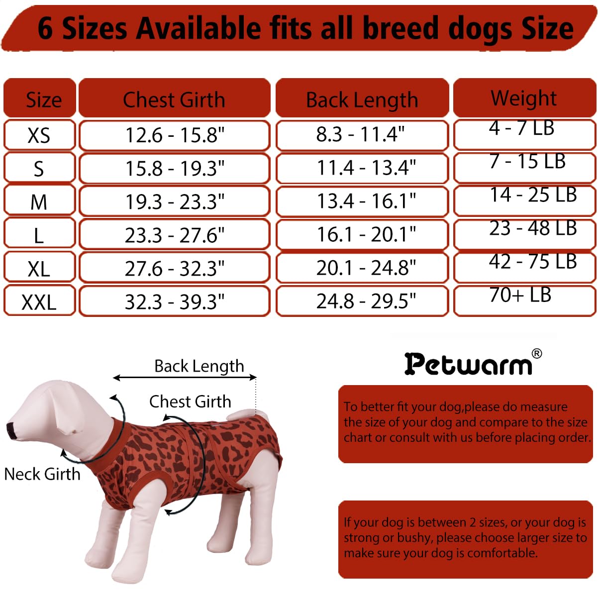 PetWarm Dog Recovery Suit,Surgical Suit for Dogs Female Spay Male Neutered,After Surgery Dog Onesie,Anti-Licking Dog Surgery Recovery Suit,Leopard Pattern,Red,XS