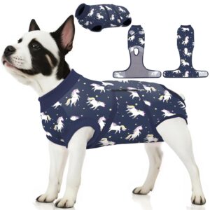 petwarm dog onesie for spay neuter,dog recovery suit,anti-licking pet surgical recovery snugly suit bodysuit for abdominal wounds skin disease female male dog bodysuit,unicorn pattern,blue,xs