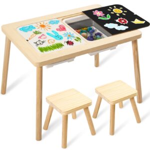 purelax children's sensory table with 2 stool, multifunction toddler play sand table indoor art table drawing table for kids, toddler sensory table with 2 storage bin & 2 stool