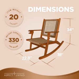 Aspect Living Vega Outdoor Rocking Chair with Beverage Holder - Natural Finish Wooden Chair, Patio, Poolside, Backyard, Garden - Indoor & Outdoor Use - Robust Wood Construction - 65245