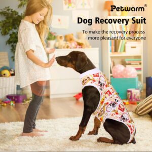 PetWarm Recovery Suit for Dogs Female Spay,Surgery Suit for Dogs,Professional Pet Recovery Shirt Dog Abdominal Wounds Bandages Anti-Licking Dog Surgery Recovery Suit Soft,Zoo Pattern,Red White,L