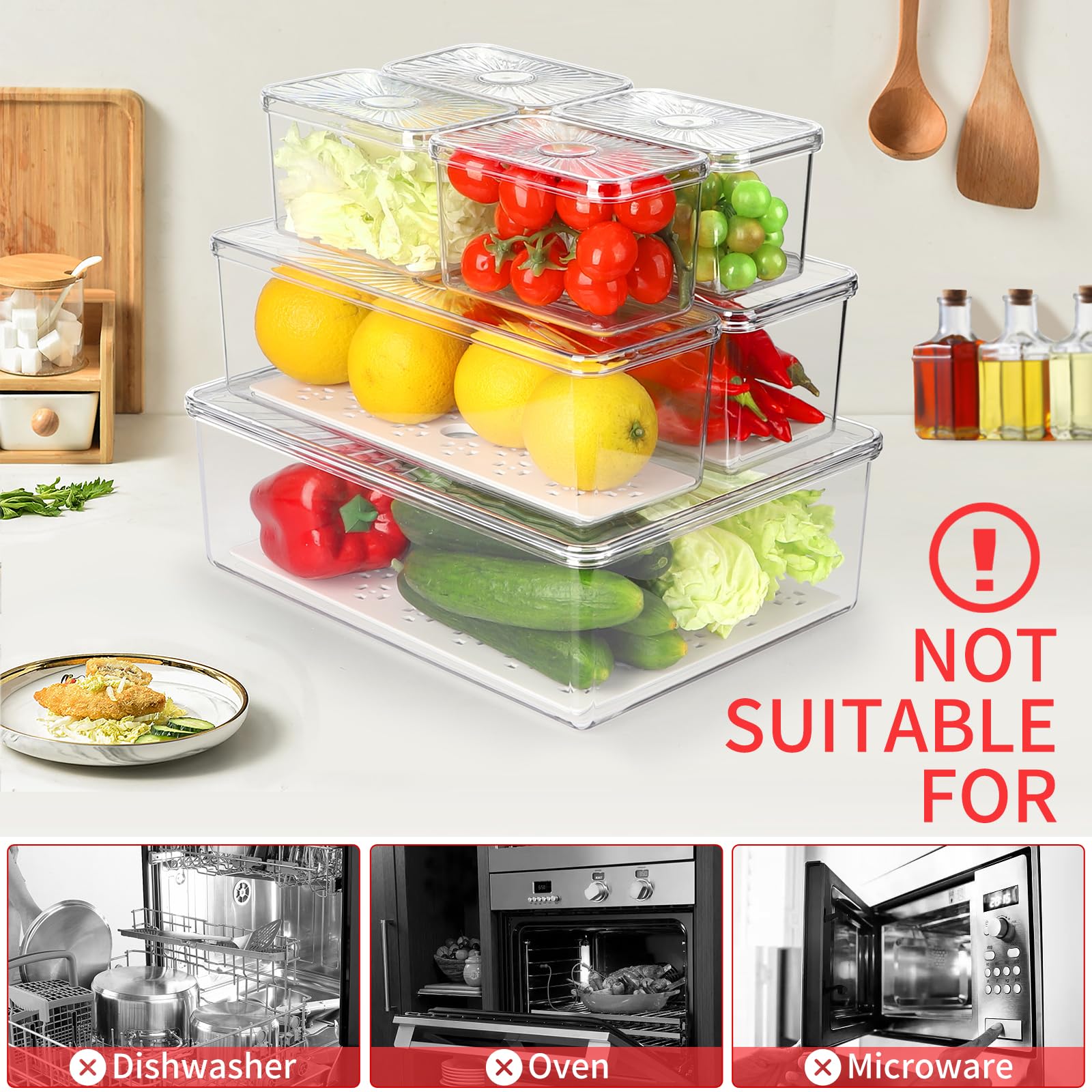 14 Pack Fridge Organizers Bins and Storage, PBA Free Refrigerator Organizer Bins with Lids, Stackable Food Storage Organizer Bins for Kitchen, Countertops, Cabinets, Fridge, Drinks, Fruits, Vegetable