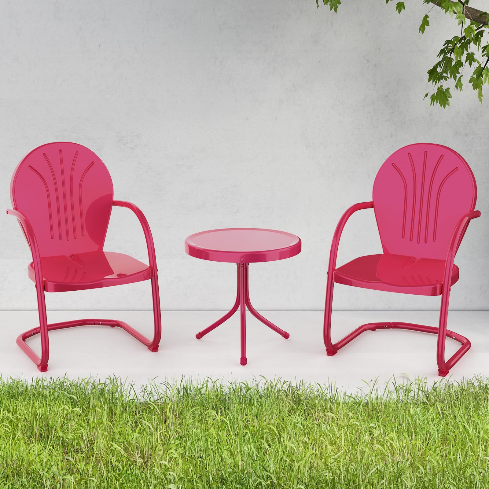 EFURDEN Outdoor Bistro Set, Patio Retro Metal Chairs, Patio Porch Furniture Set 3 Pieces for Pool, Garden, Deck,Balcony, Pink