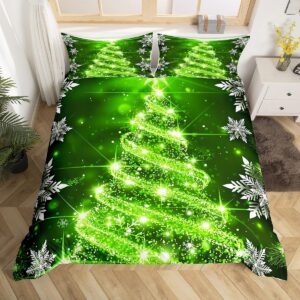 erosebridal green christmas tree bedding set christmas themed duvet cover 2 piece christmas decor comforter cover white snowflake xmas bedspread cover happy new year gifts bedding twin size