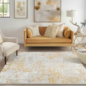 ilango 5 x 7 area rug for living room bedroom washable rugs with non slip backing high traffic indoor carpet for dining room dorm non-shedding & fade resistant modern rugs (golden)