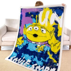 kids sherpa flannel throw blanket 50" x 60 inches, super soft cozy plush blanket for indoor and outdoor use (aliens, throw(50'' × 60''))