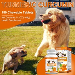 Turmeric for Dogs, 180 Turmeric Curcumin Tablets Supports Heart, Immune System Booster, Hip & Joint Support, Dog Pain Relief, Pet Supplement Treats w/Fish Oil, Curcumin C3-180 Tablets / 5.1 OZ