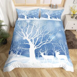 Erosebridal Winter Themed Bedding Set Christmas Decor Duvet Cover 3 Piece Christmas Elk Print Comforter Cover Happy New Year Gifts Xmas Bedspread Cover Merry Christmas Theme Bedding Queen Size