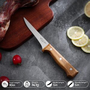 TAN REN 5" Boning Knife for Meat Cutting, Flexible Brisket Knife, Small Boning Carving Knife, Fillet Knives for Meat, Stainless Steel Skinning Knife