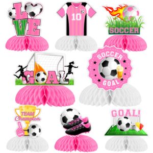 soccer birthday party decorations for girls - 8pcs soccer honeycomb centerpiece, pink soccer birthday party table decorations for football sports themed birthday baby shower party supplies