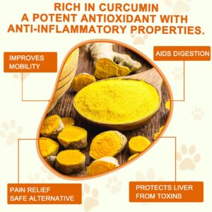 Turmeric for Dogs, 180 Turmeric Curcumin Tablets Supports Heart, Immune System Booster, Hip & Joint Support, Dog Pain Relief, Pet Supplement Treats w/Fish Oil, Curcumin C3-180 Tablets / 5.1 OZ