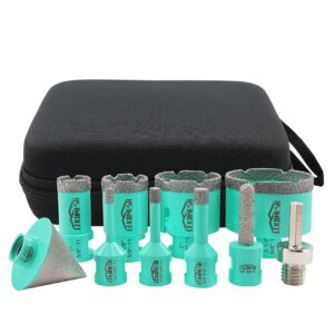 diamond core drill bits set - lekomesh tile hole saw kit (6/8/10/25/35/50/65mm+10mm finger bit+50mm chamfer bit+adapter) for porcelain tile ceramic marble brick concrete,5/8"-11 thread