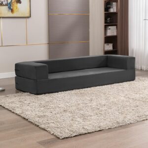 ijuicy Convertible Floor Sofa Bed, 9.8" Thick Futon Sleeper Foam Couch,Velvet Folding Sofa Bed with 3 Ottomans,Upholstered Fold Out Couch Bed, Multifunctional Mattress Sleeper Sofa-Dark Grey