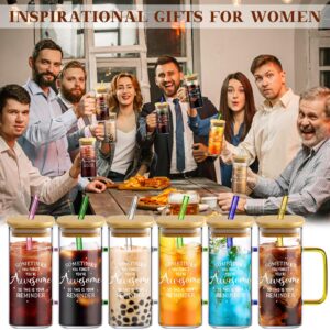 Uiifan 24 Pcs Appreciation Gifts Thank You Glasses Gifts Team Gifts Bulk 13.5oz Drinking Cups with Lids Straws Square Iced Coffee Glasses for Employee Coworkers Teacher Women (Thank Theme)