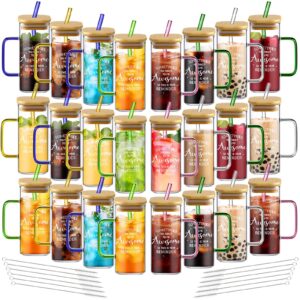 uiifan 24 pcs appreciation gifts thank you glasses gifts team gifts bulk 13.5oz drinking cups with lids straws square iced coffee glasses for employee coworkers teacher women (thank theme)