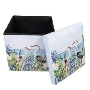 corner merchant collapsible ottoman storage box with lid decorative coastal decor (blue heron)