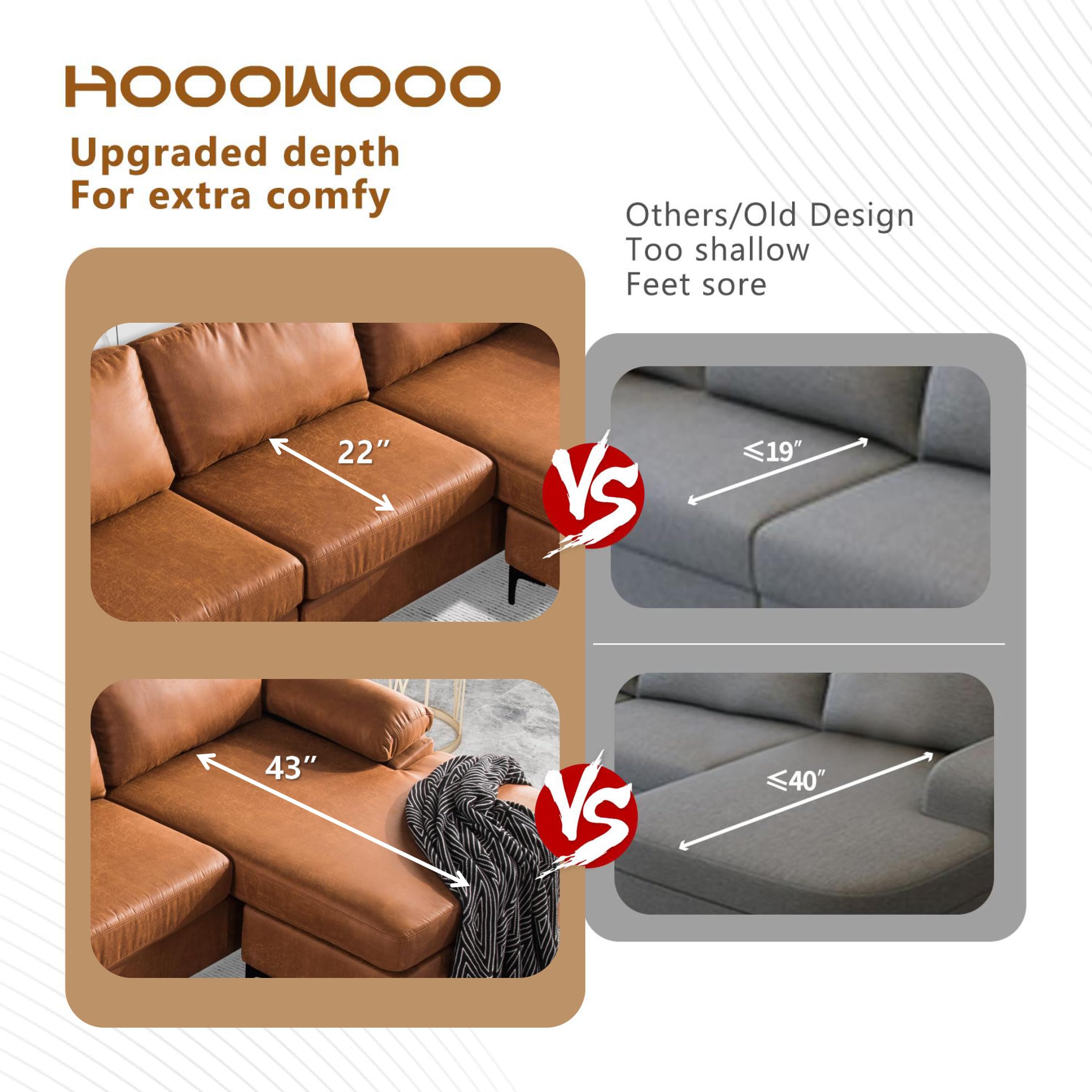 HOOOWOOO Faux Suede Leather L Shaped Couch,100" Sectional Sofa with Reversible Left/Right Facing Chaise,Modern Comfy Deep Seat Couch for Living Room Office Small Space,Chocolate Dark Brown